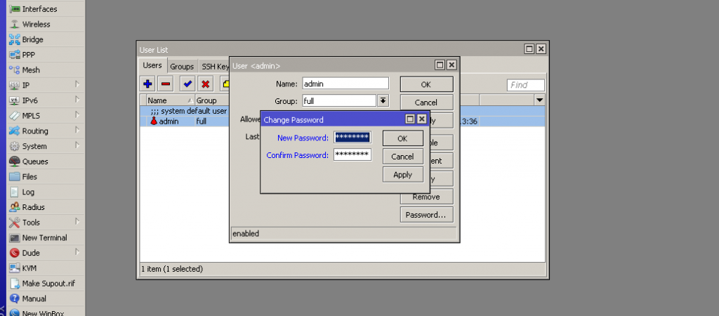 آموزش تغییر پسورد admin در میکروتیک - مبین هاست